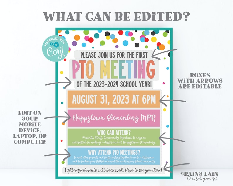 Editable PTO Meeting Flyer Template, Printable School PTA Newsletter ...