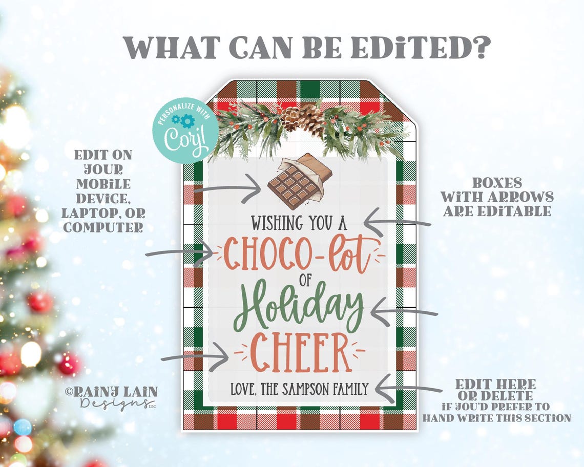 Christmas Chocolate Gift Tag, Editable Thanks a Choco-lot, Holiday ...