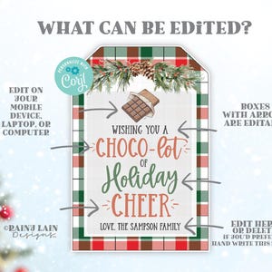 Christmas Chocolate Gift Tag, Editable Thanks a Choco-lot, Holiday ...