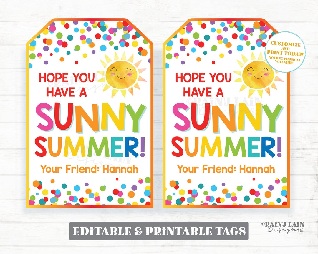 Hope You Have a Sunny Summer Tags End of School Year Gift Sunglasses ...