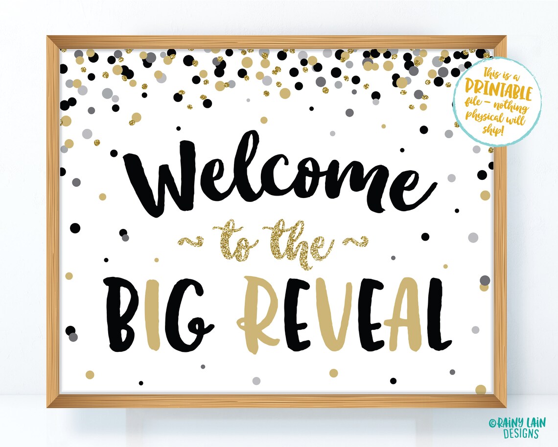 Welcome to the Big Reveal Sign Black and Gold Gender Reveal - Etsy