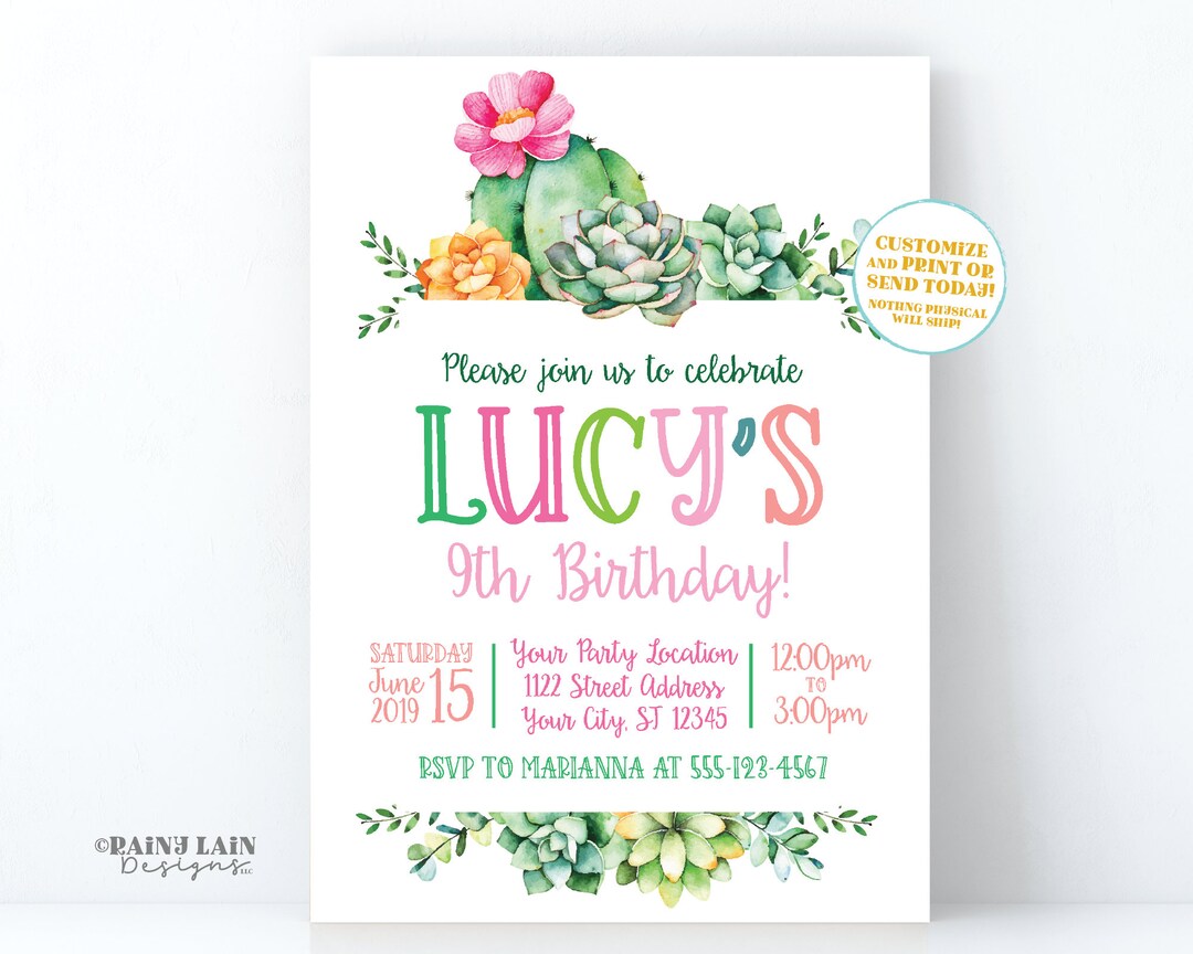 Cactus Birthday Invitation, Succulent Birthday Invitation, Cacti ...