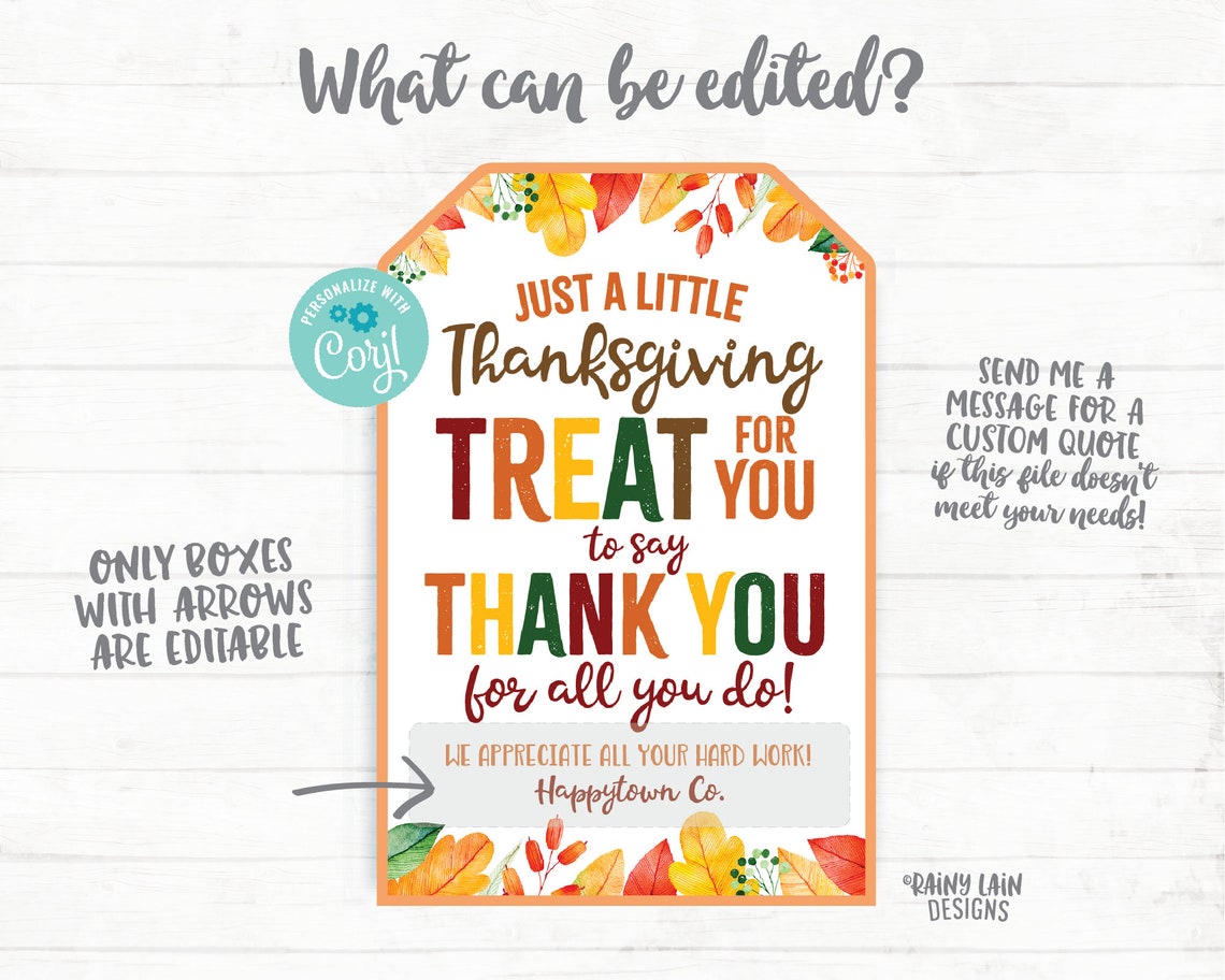 Thanksgiving Treat Thank You Tag Fall Appreciation Gift Tags Autumn ...