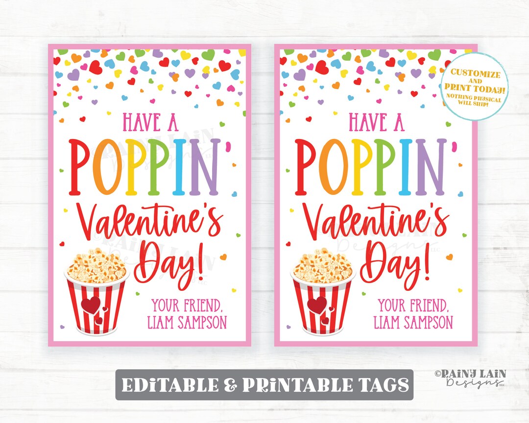 Popcorn Valentine, Poppin Valentine's Day Tag, Snack Mix Homemade ...