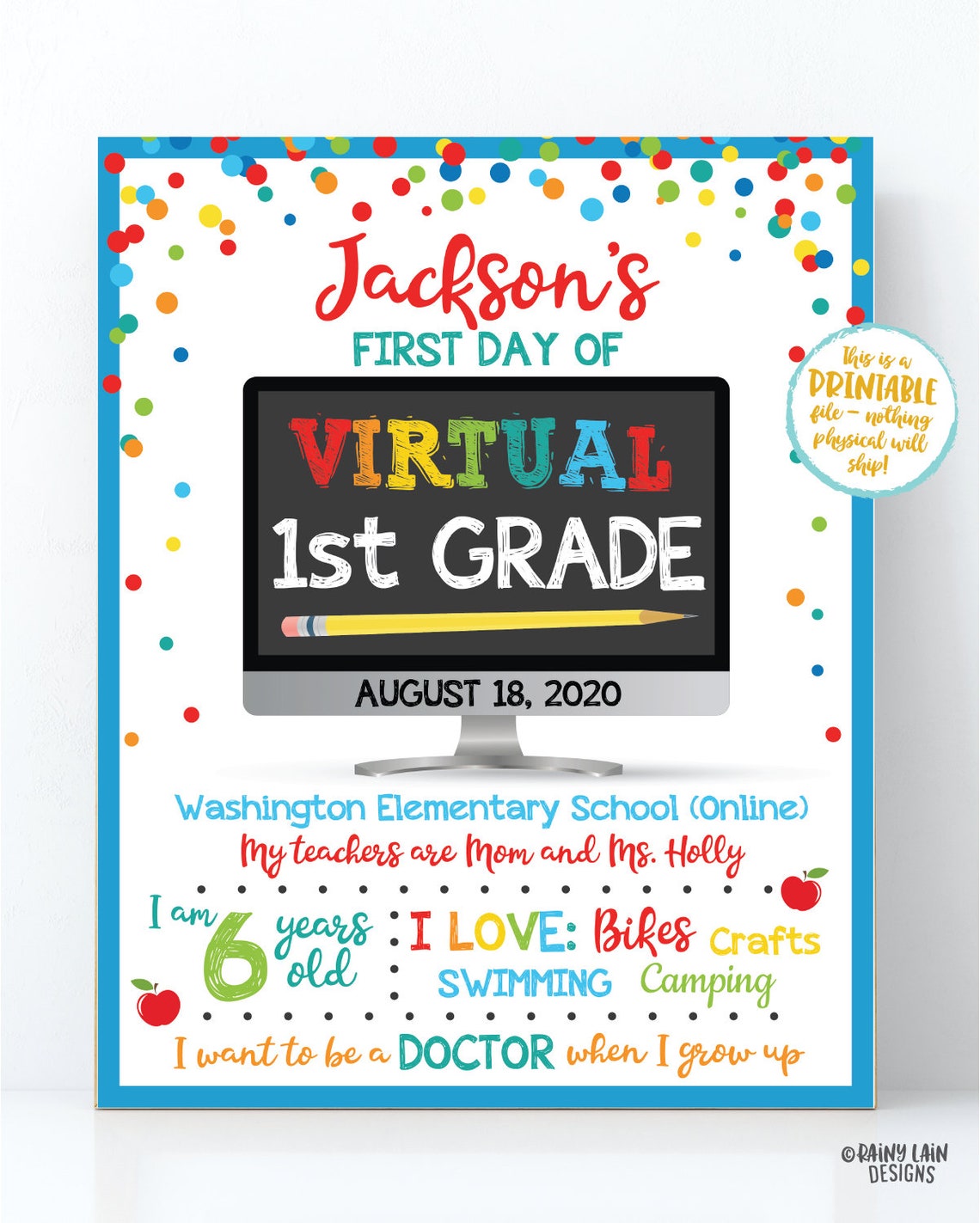 First Day of Virtual School Sign Template 1st Day of Virtual | Etsy