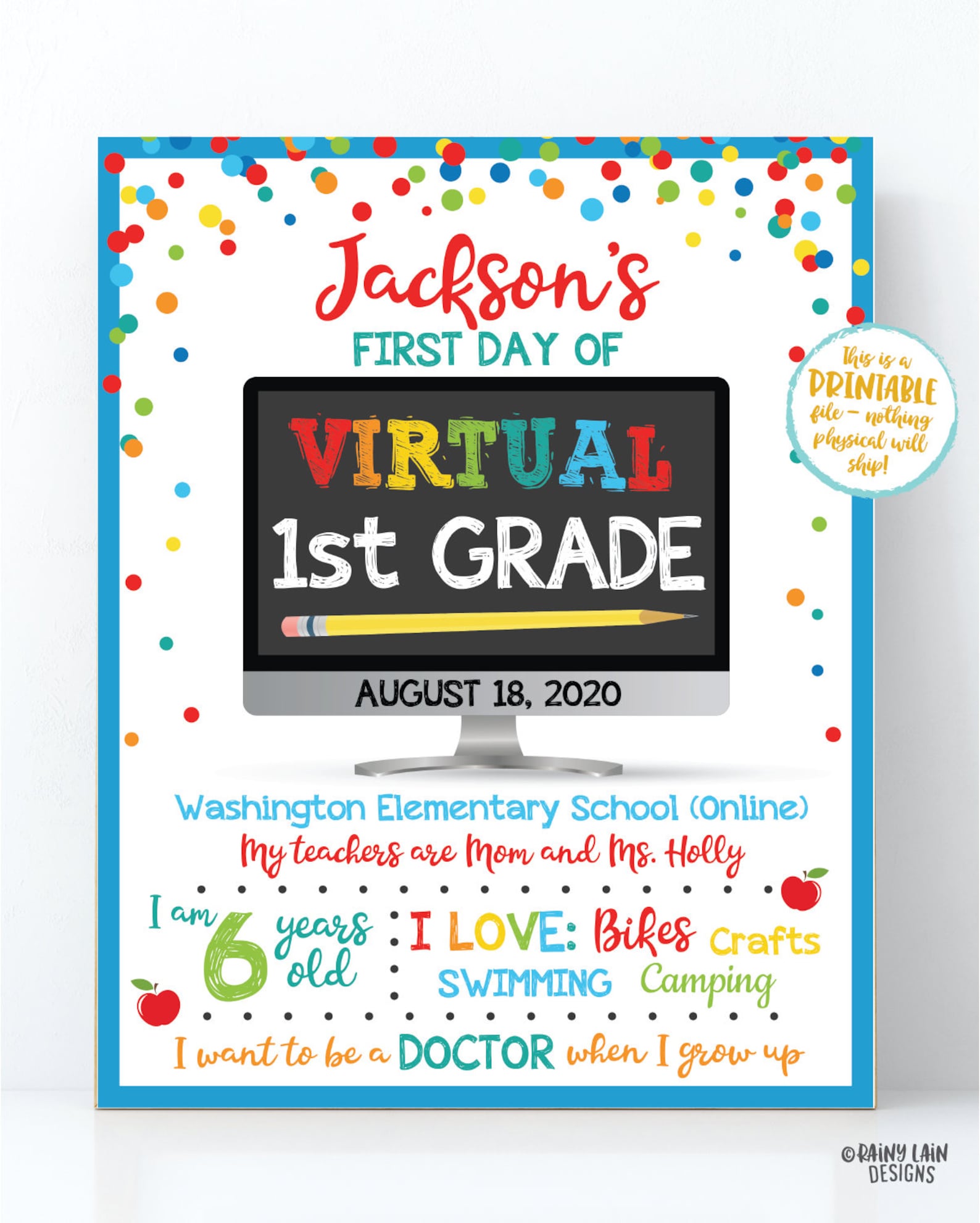 First Day of Virtual School Sign Template 1st Day of Virtual | Etsy