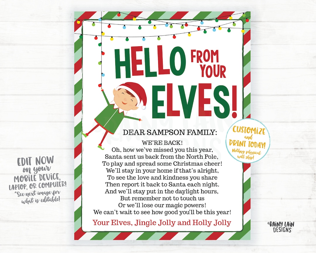 Hello From Your Elves, Elf Hello Letter, Christmas Elves Letter ...