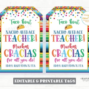 Taco Bout Nacho Average Teacher Tag Muchas Gracias Teacher Appreciation ...