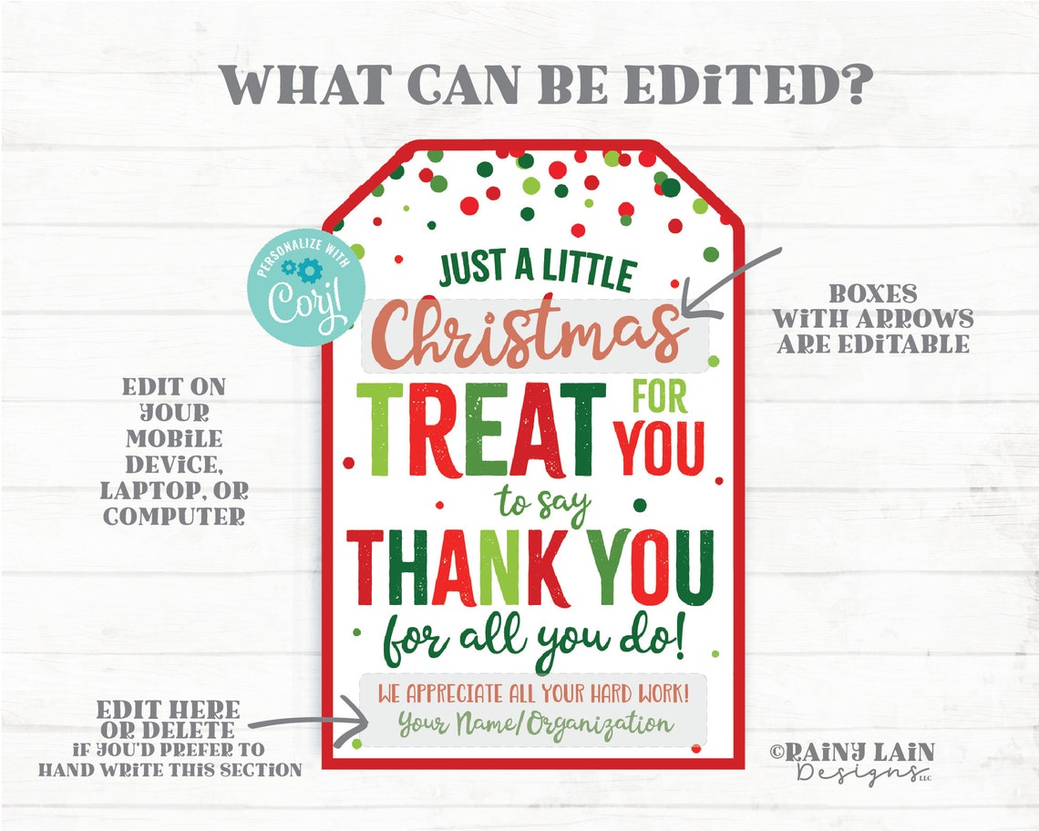 Christmas Treat Thank You Tag Holiday Appreciation Gift Tags - Etsy