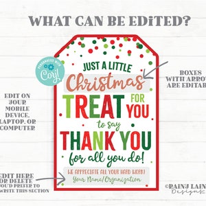 Christmas Treat Thank You Tag Holiday Appreciation Gift Tags Christmas ...