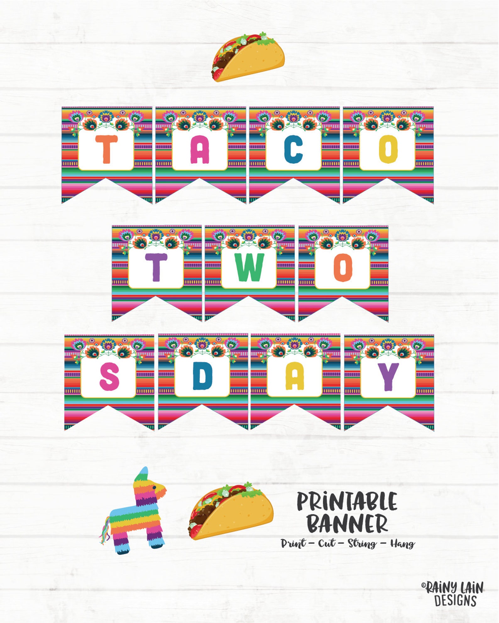Taco Twosday Printable Banner Taco Twosday Banner Taco | Etsy