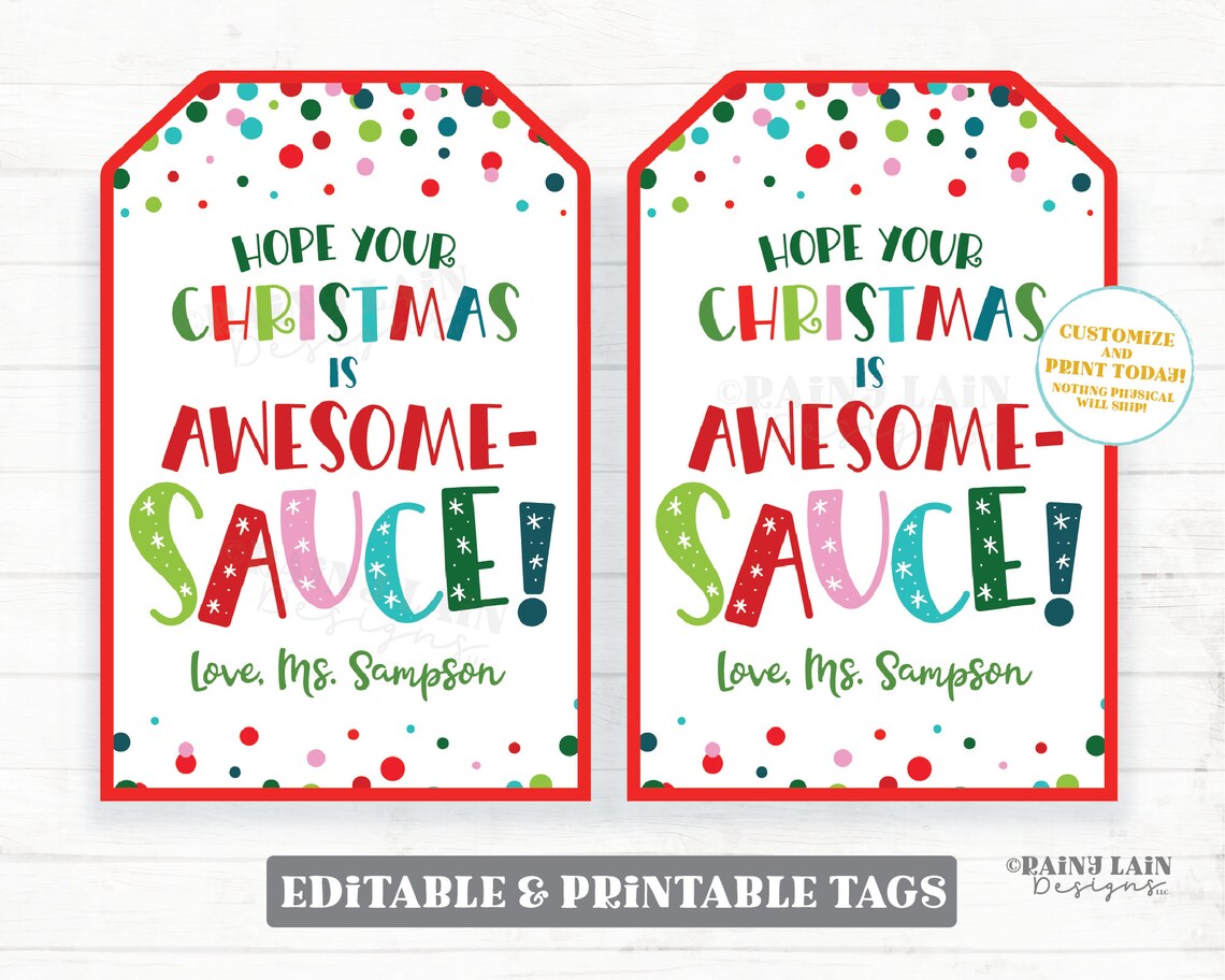 Christmas is Awesome Sauce Tag Holiday Applesauce Pouch Gift Tag From ...