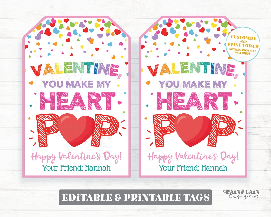 You Make My Heart Pop Valentine. Pop Valentine Tag, Lollipop Sucker ...