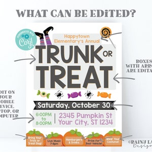 Trunk or Treat Flyer, Editable Halloween Invite, Editable Party ...