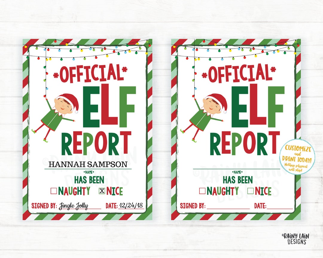 Editable Elf Report Printable Elf Report Card Official North Pole ...
