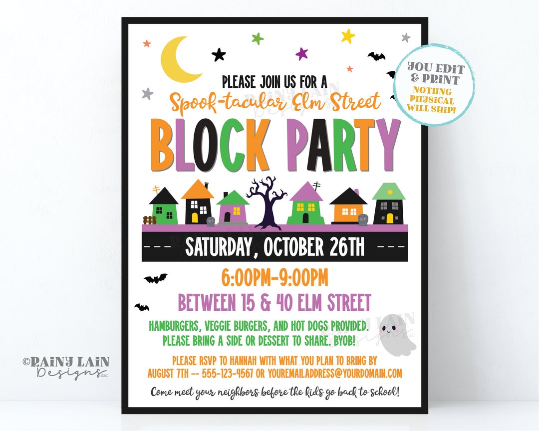 Editable Halloween Block Party Flyer Template, Neighborhood Invite ...