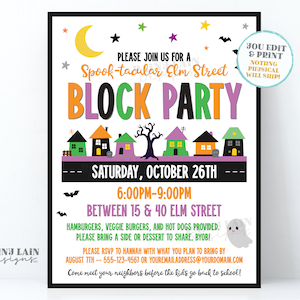 Editable Halloween Block Party Flyer Template, Neighborhood Invite ...