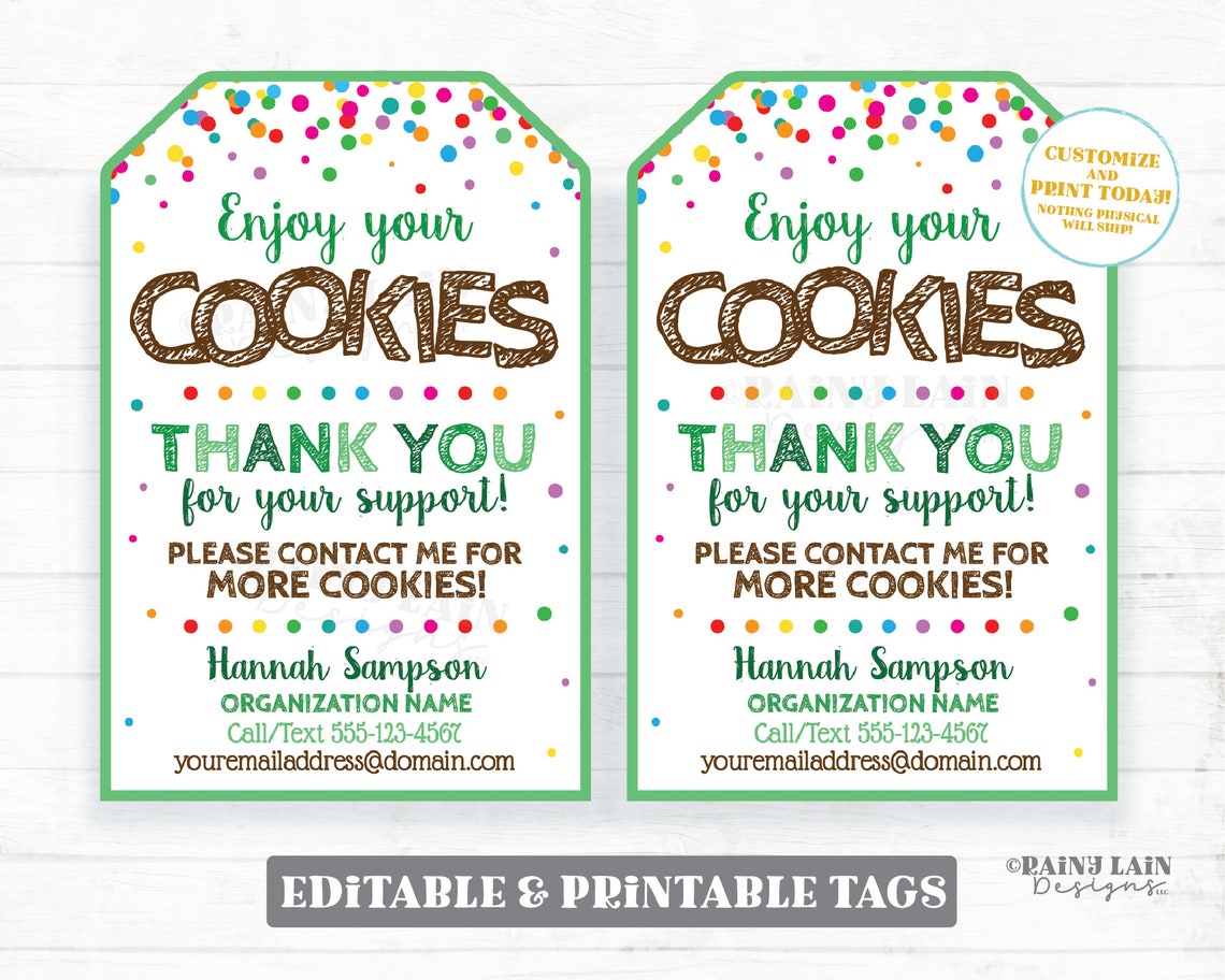 Editable Cookie Thank You Tag Cookies Fundraiser Booth | Etsy