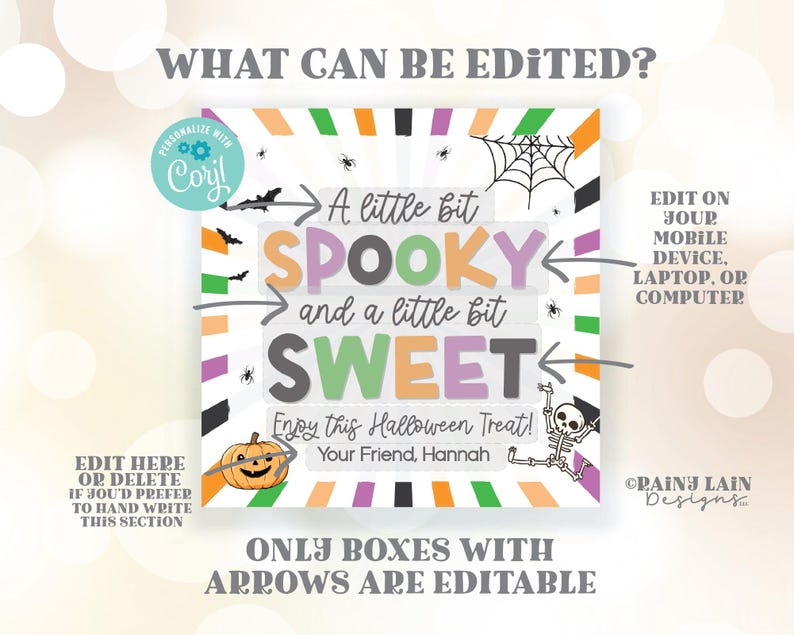 Halloween Treat Tag, Spooky and Sweet, Editable, Printable Halloween ...