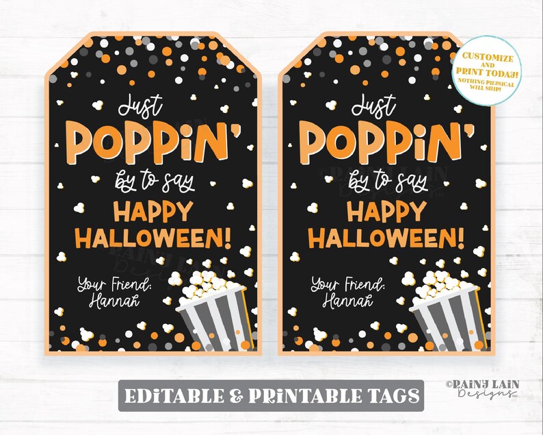 Halloween Popcorn Gift Tag, Editable Appreciation Pop by to Say Happy ...