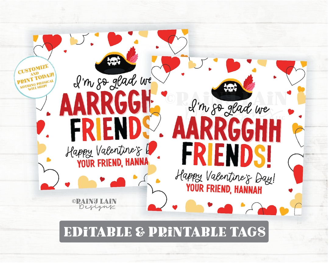 Pirate Valentine, Argh Friends, Editable Square Gift Tag, Preschool ...