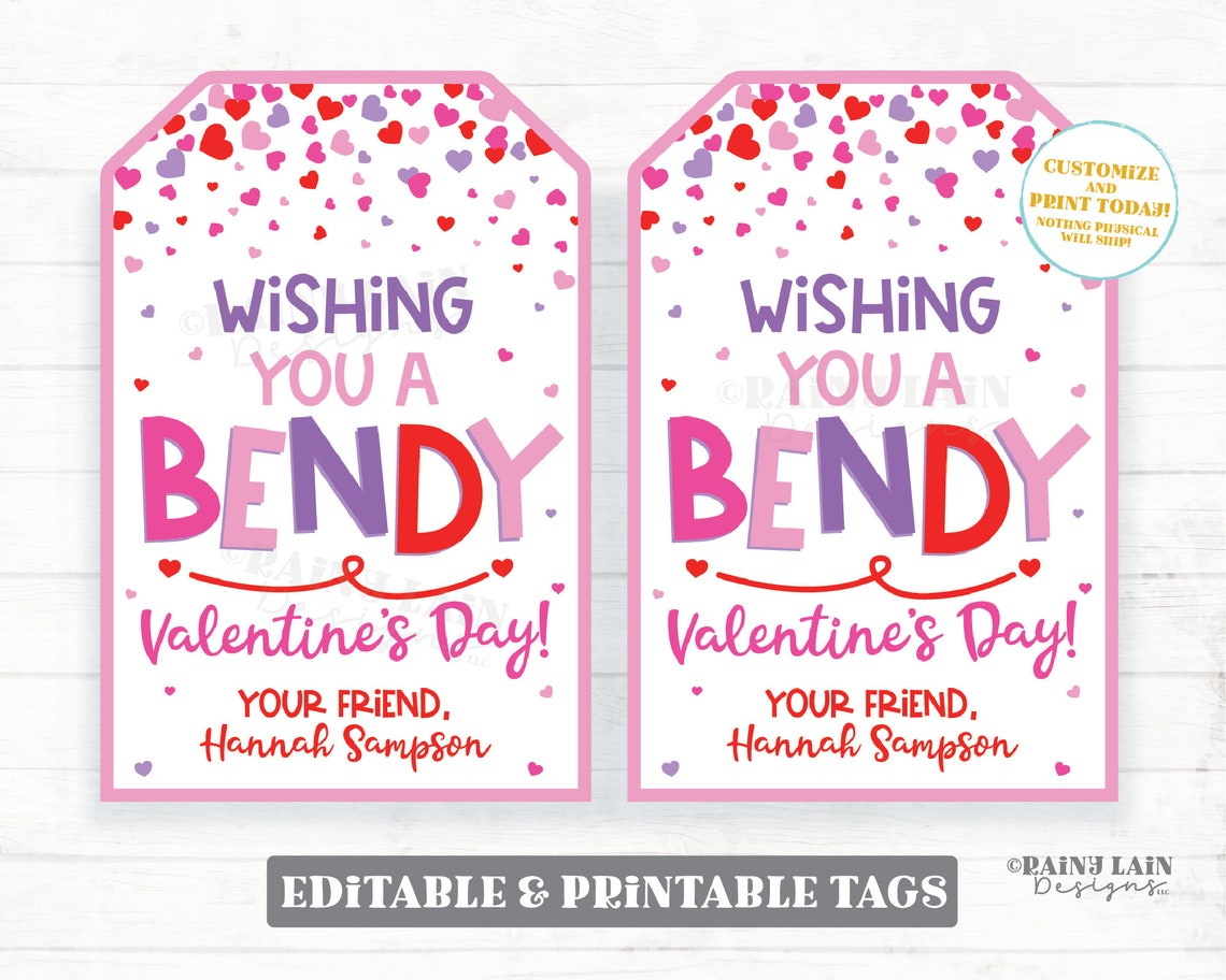 Bendy Valentine's Day Tag Bendy Straw Bendy Pencil | Etsy