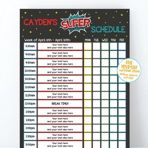 Editable Home School Schedule Superhero Printable Kids Schedule Daily ...