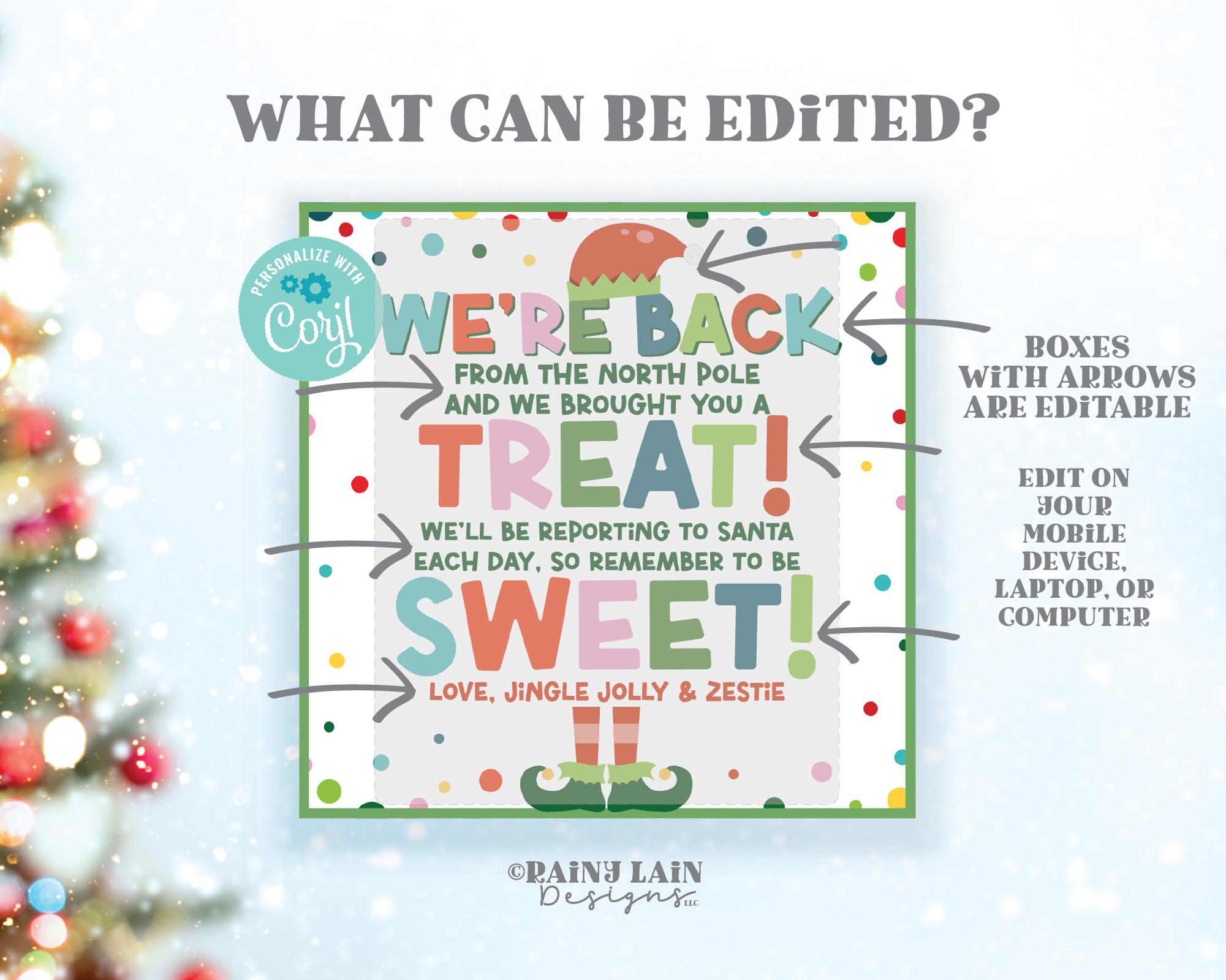 Editable Elf We're Back Treat Tag, Christmas Elf Tradition, I'm Back ...