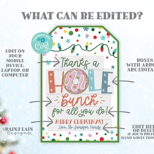 Christmas Donut Gift Tag, Editable Thanks a Hole Bunch for All That You ...