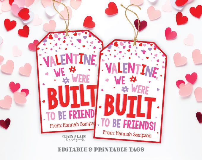 Set of 24 We Were Built to Be Friends Valentine - Building Block Valentines - Etsy