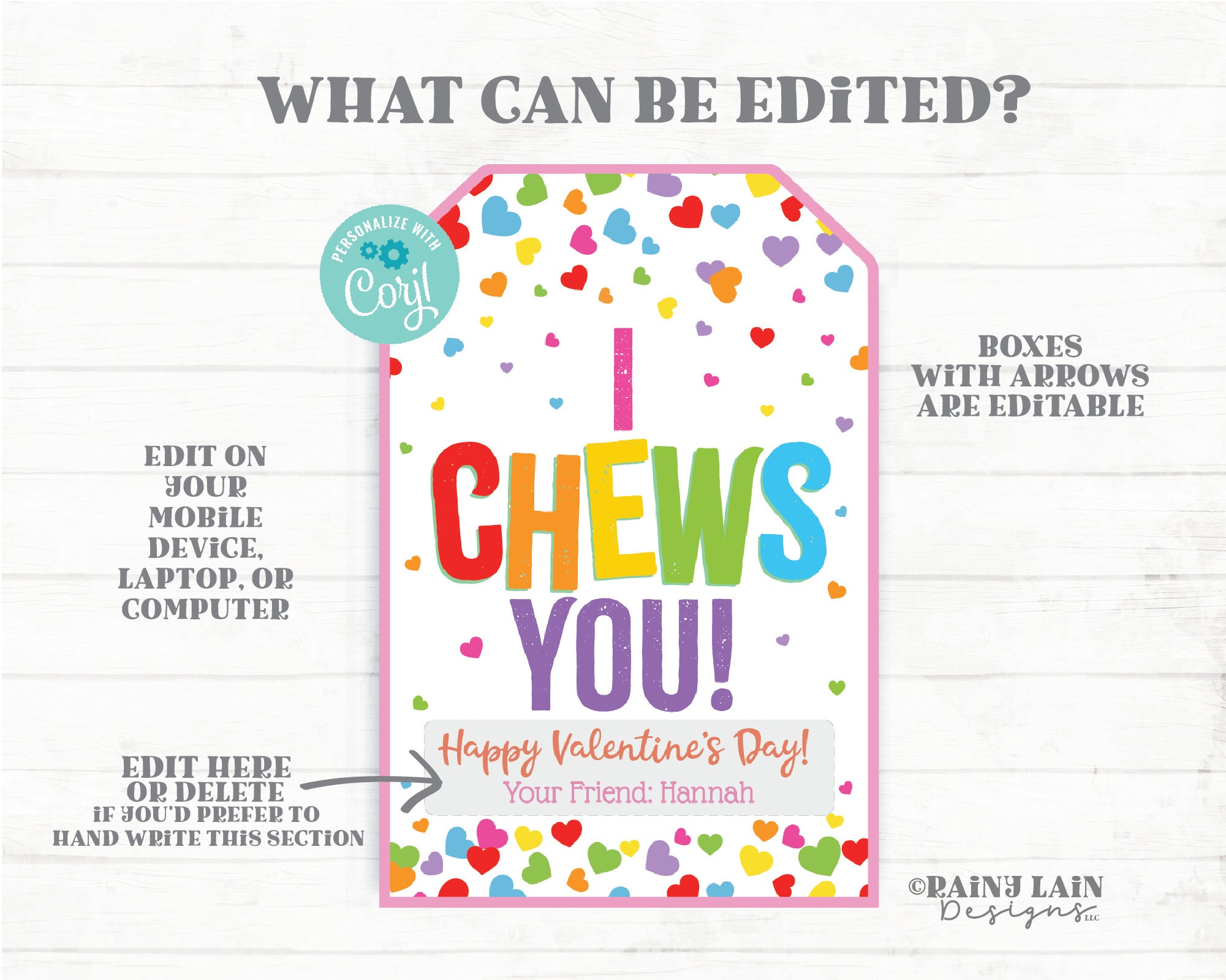 I Chews You Valentine Tag, Bubblegum, Bubble Gum Ball, Chewy Candy ...