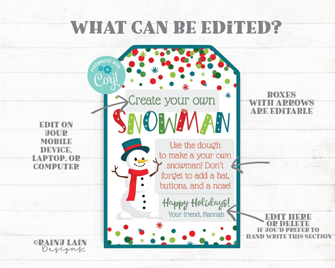 Create Your Own Snowman Tag Make a Play Dough Gift Doh Holiday - Etsy
