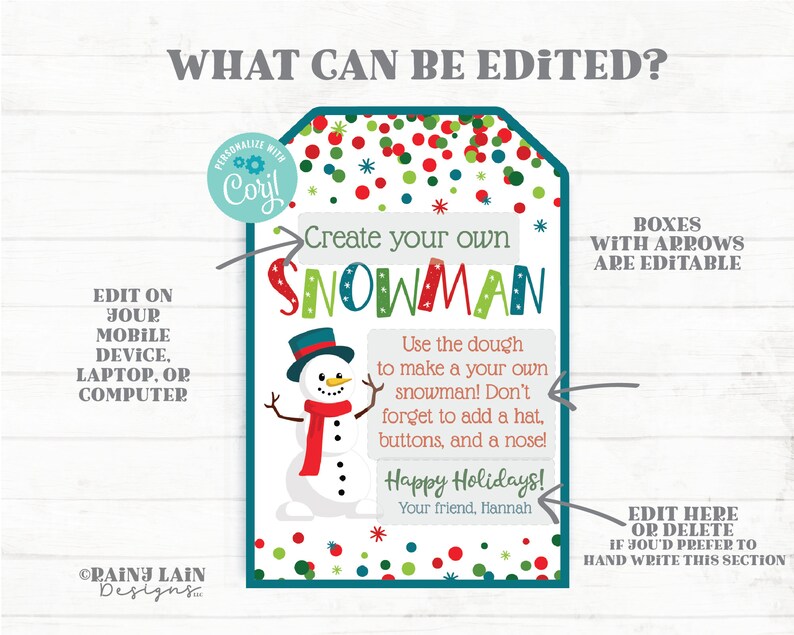 Create Your Own Snowman Tag Make a Play Dough Gift Doh Holiday - Etsy