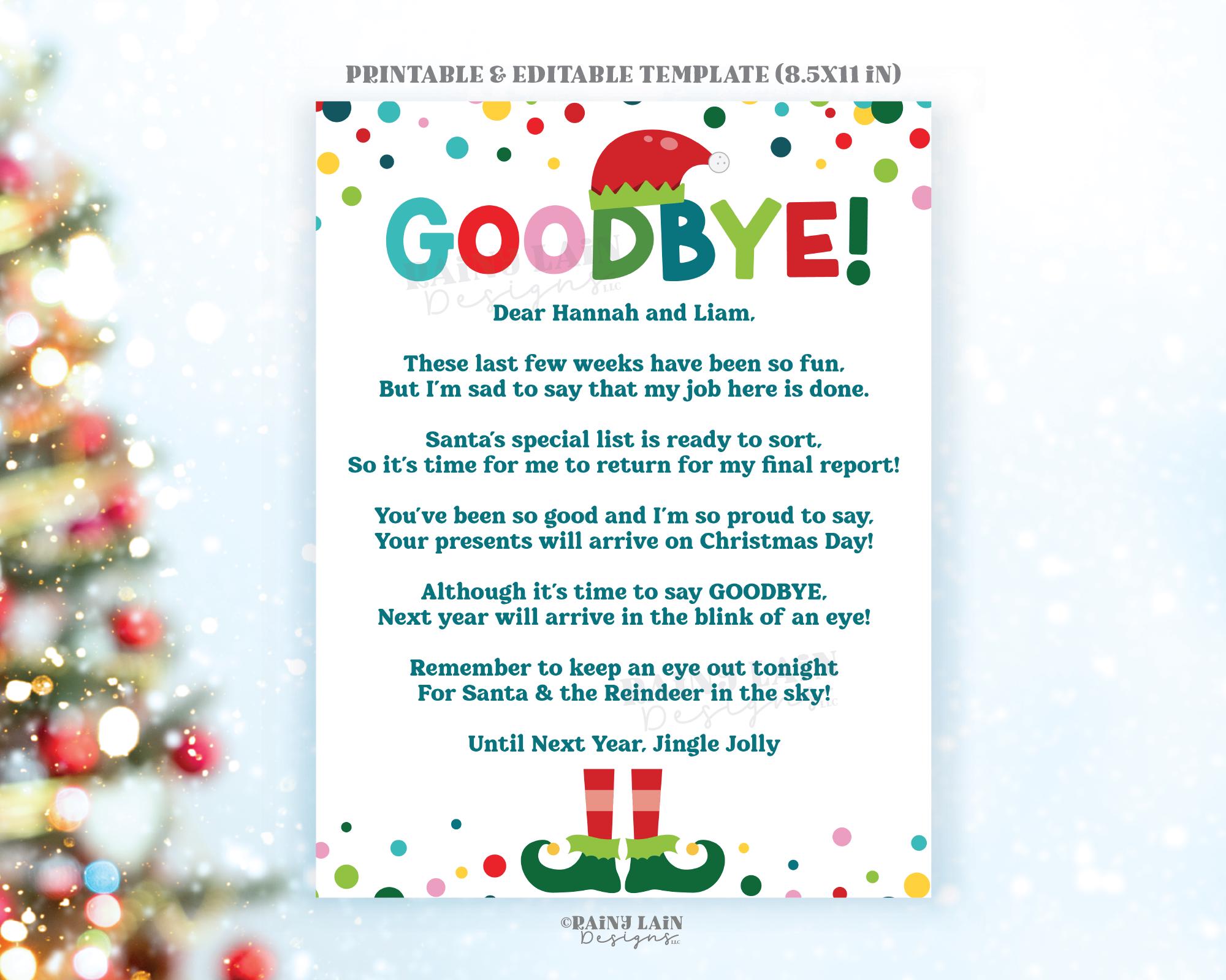 Editable Elf Goodbye Letter Template, Return to North Pole, Christmas ...