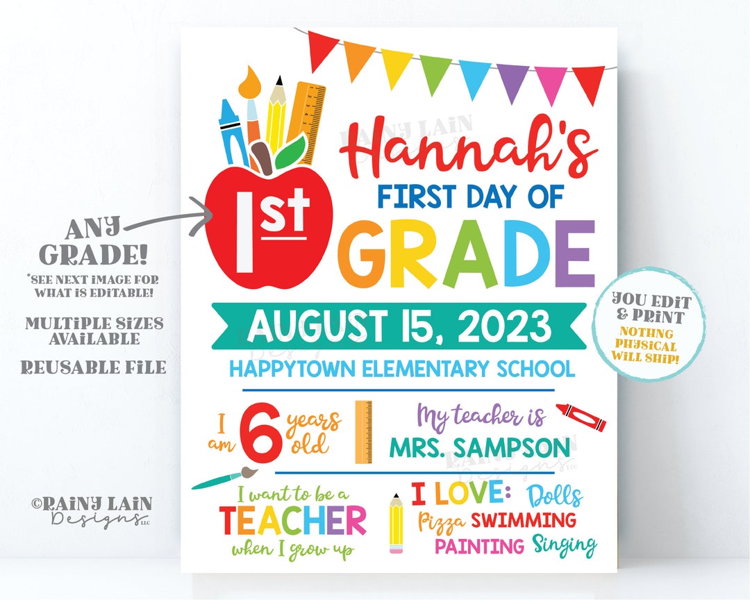 Editable Back to School Sign Template White Background First Day 1st ...