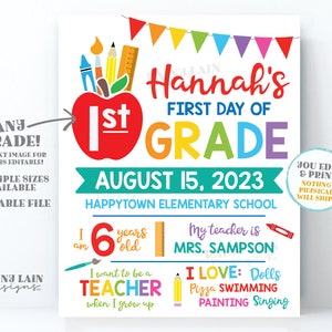 Editable Back to School Sign Template White Background First Day 1st ...