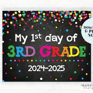 First Day of 3rd Grade Sign Third Grade Back to School Chalkboard ...