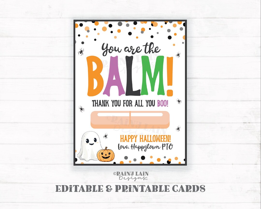 You're the Balm Card, Editable Halloween Lip Balm Gift Tag, Fall ...