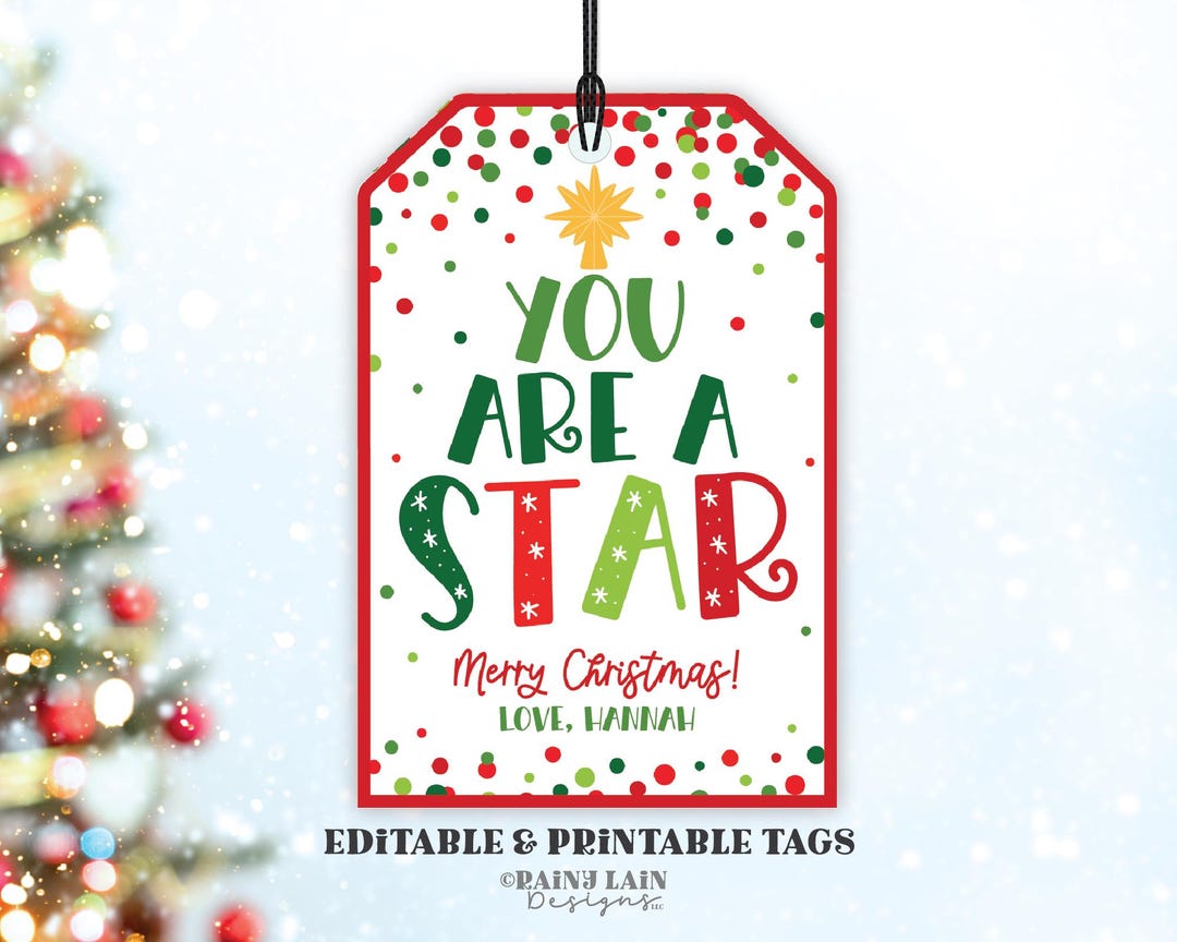 Editable You Are a Star Gift Tag Printable Christmas Appreciation ...