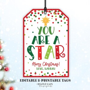 Editable You Are a Star Gift Tag Printable Christmas Appreciation ...