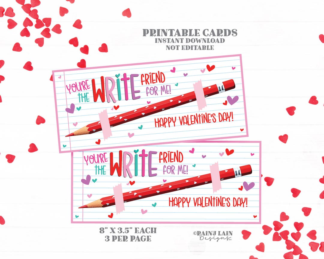 Printable Valentines Card Pencil Valentine Exchange Card, Write Friend ...