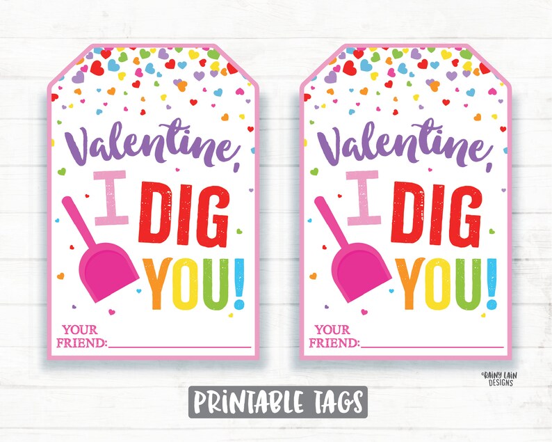 I Dig You Valentine Tag, Shovel Valentine, Dig Valentine, Preschool ...