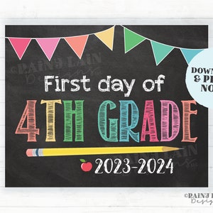 First Day of 4th Grade Sign Girl Printable First Day of School - Etsy