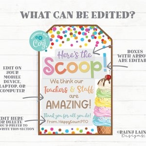 Here's the Scoop Ice Cream Tag Teacher's Lounge Staff Room Social ...