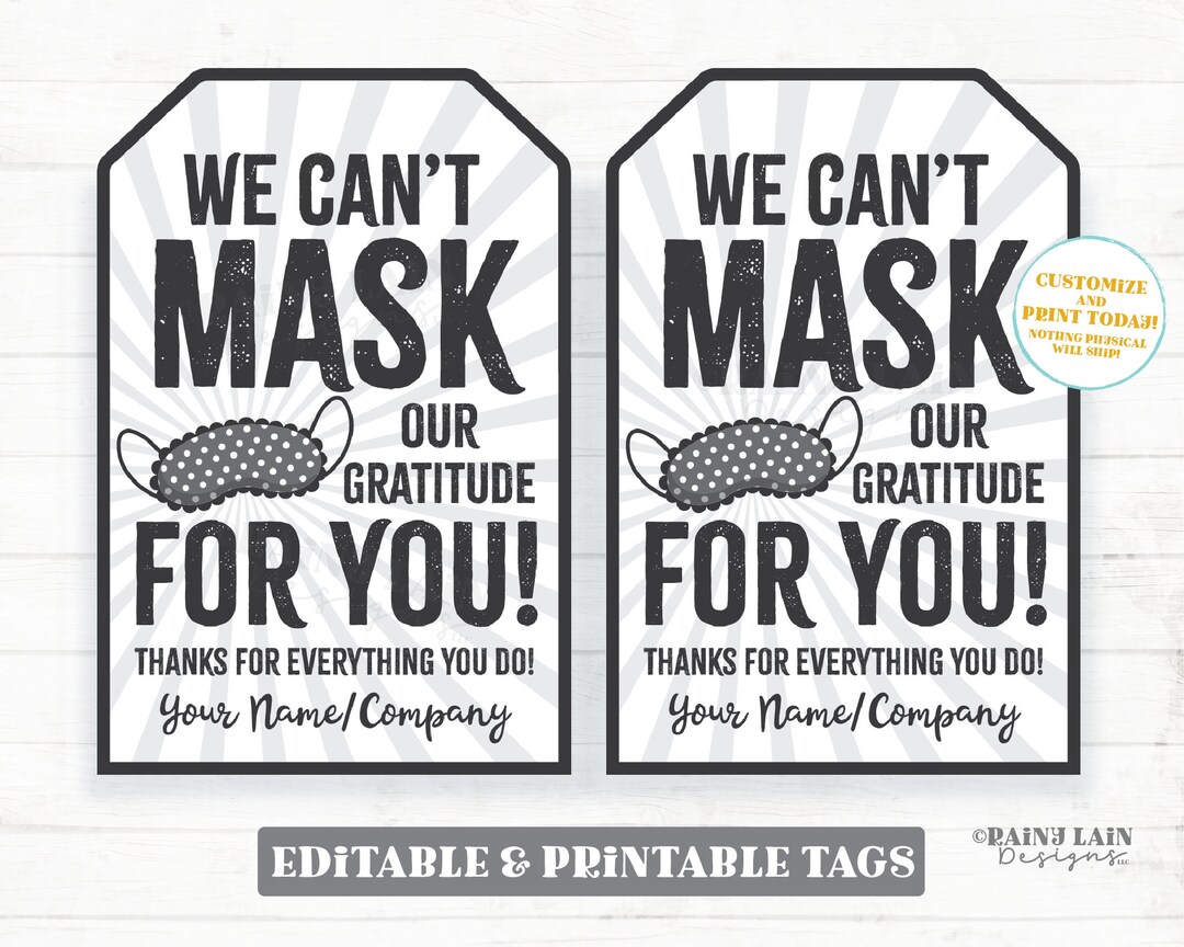 Can't Mask Our Gratitude for You Sleep Mask Gift Tag Spa Beauty Sleep ...
