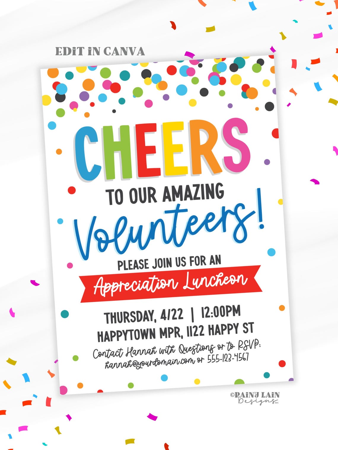 Volunteer Appreciation Invite Template, Cheers to Our Volunteers ...