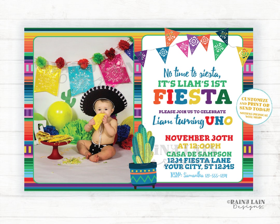 First Fiesta Invitations Printable First Fiesta Invite With Photo Uno ...