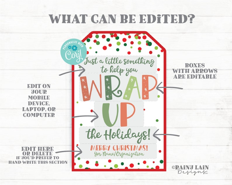 Wrap up the Holidays Tag Printable Christmas Gift Tag Editable Holiday ...