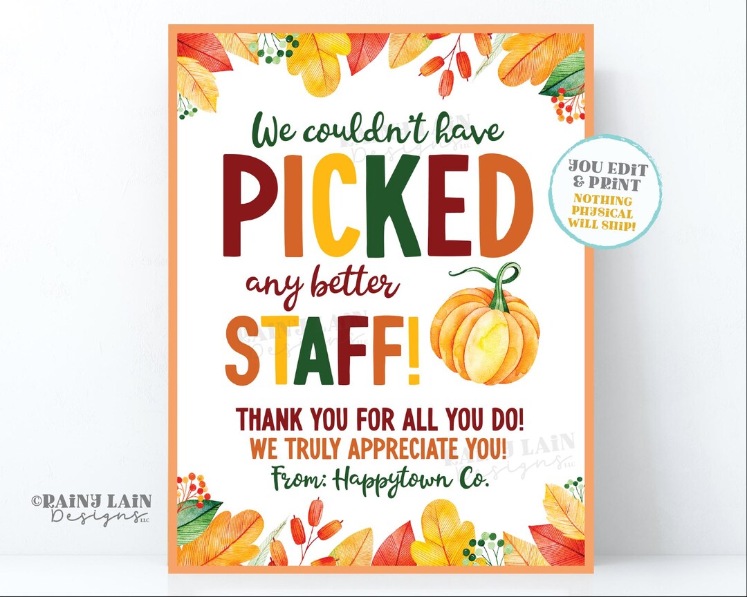 Picked a Better Staff Sign, Pumpkin Treat Table, Fall Leaves Autumn ...