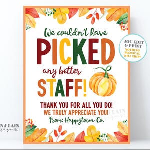 Picked a Better Staff Sign, Pumpkin Treat Table, Fall Leaves Autumn ...